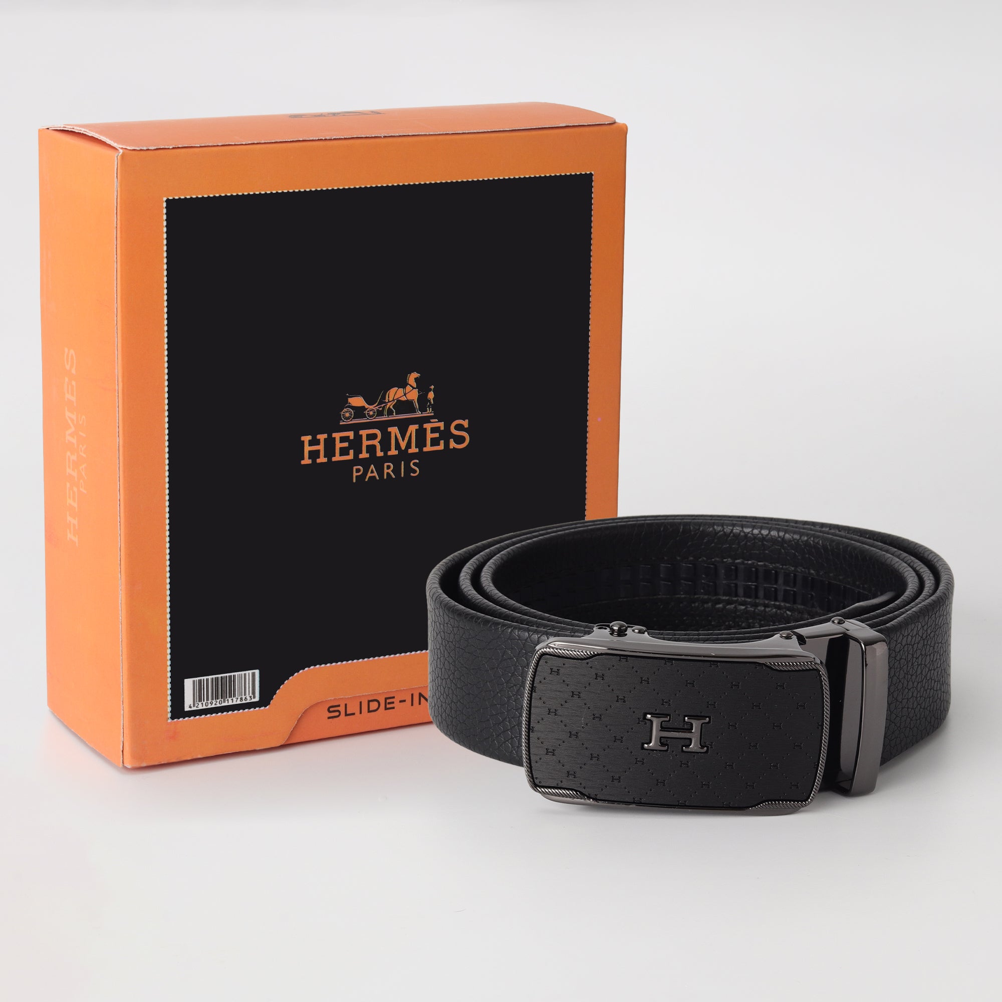 Embossed ‘H’ Slide Belt – Midnight Black – ALANKRIT
